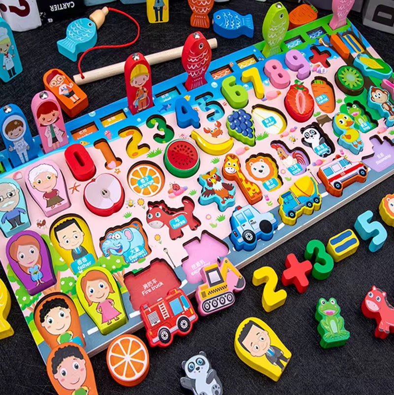 Jeu Montessori en Bois – Chiffres , Fruits, Véhicules, Personnages, An ...